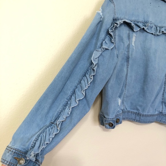 Elliott & Vine | Jackets & Coats | Elliott Vine Distressed Ruffle Jean ...